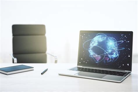 premium photo computer monitor with abstract graphic digital world