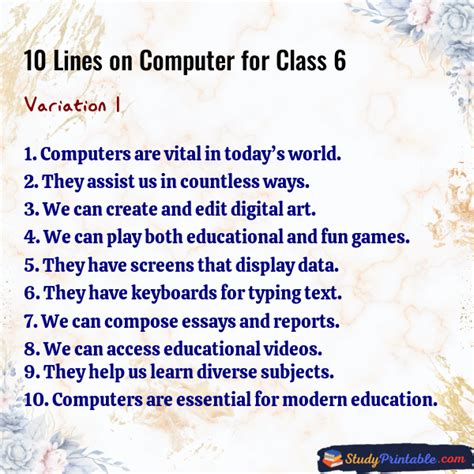 10 Lines On Computer In English Essential Facts Studyprintable