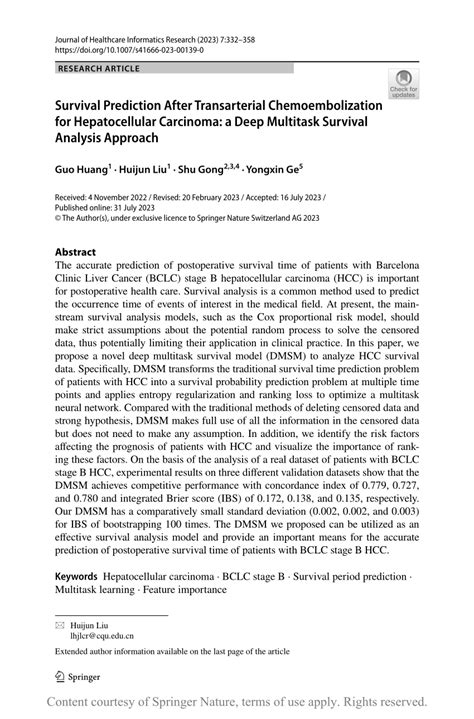 Survival Prediction After Transarterial Chemoembolization For Hepatocellular Carcinoma A Deep