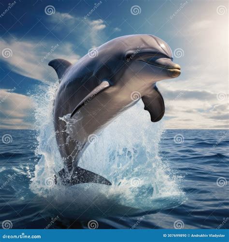 A Cheerful Dolphin Delphinus Delphis Leaping Out Of The Water Stock Illustration
