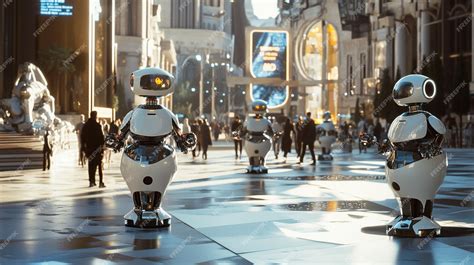 Aidriven Surveillance Robots Enhancing Pedestrian Safety And Assistance Premium Ai Generated Image