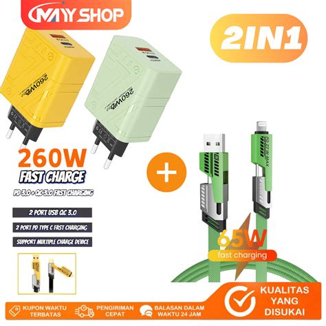 Jual Mayy Charger W Batok W Kabel In W Braided Cable W Ft Usb C Usb A