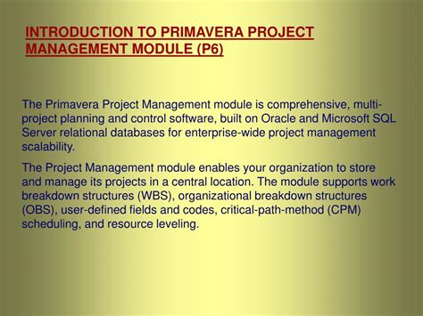 Ppt Introduction To Primavera Project Management Module P6