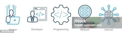해커 개발자 프로그래밍으로 5 개의 인터넷 컴퓨터 아이콘 세트 개념에 대한 스톡 벡터 아트 및 기타 이미지 개념 개념과