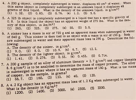 solved 4 a 200 g object completely submerged in water