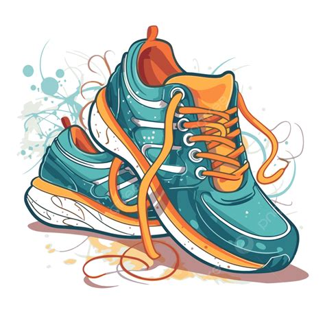 테니스화 벡터 파란색과 주황색 레이스 만화가 있는 운동화 한 켤레의 스티커 클립 아트 상표 클립 아트 Png 일러스트 및