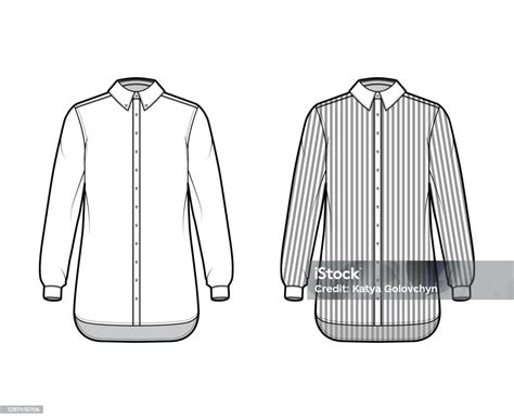 셔츠 클래식 및 성직자 스트라이프 테크니컬 패션 일러스트레이션 으로 긴 소매 릴렉스 핏 버튼 다운 칼라 세트 0명에 대한 스톡 벡터 아트 및 기타 이미지 Istock