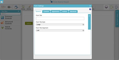 example start an absence request process with an eform