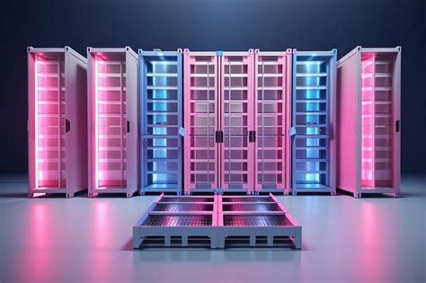 Premium Ai Image The Row Of Hosting Server Racks Container With Pink