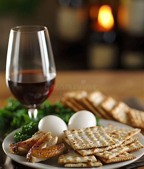 Passover Seder Plate With Roasted Chicken Matzah And Eggs Stock
