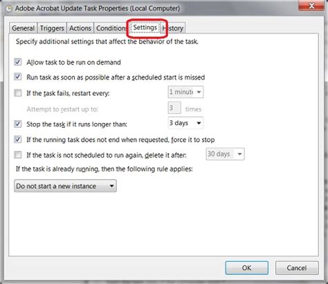 Settings Of Scheduled Task On Windows 7