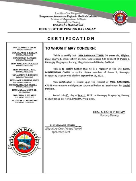 Certification Senior Citizen Concern New Format 2023 Download Free Pdf Philippines