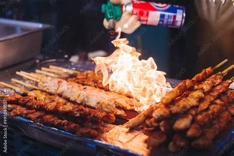 Korean Barbecue Ddakkochi Grilled Chicken And Pork Skewers Variety