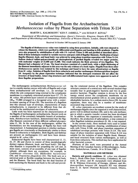 Isolation Of Flagella From The Archaebacterium Methanococcus Voltae By Phase Separation With
