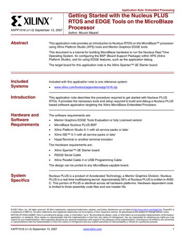 Getting Started With Nucleus PLUS RTOS And EDGE Tools On The MicroBlaze Processor Xilinx