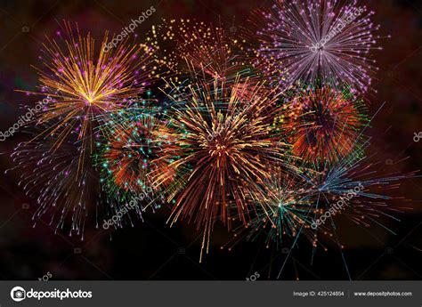 Realistic Illustration Colorful Rainbow Firework Pyrotechnic Night Dark