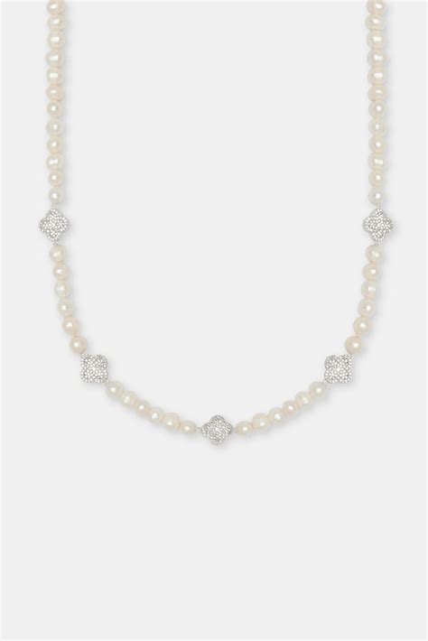Freshwater Pearl Iced Motif Necklace 6mm Mens Necklaces Shop
