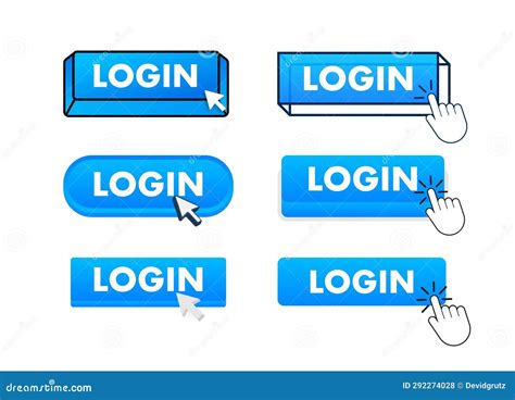 Login Button With Pointer Clicking Login Web Buttons Set User Interface Element In Flat Style