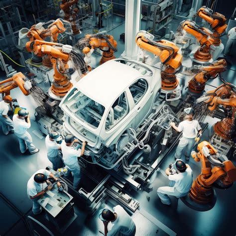 Premium Ai Image An Automotive Production Line With Robotic Arms In A