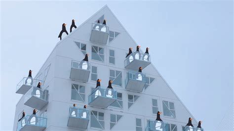 the iceberg in aarhus becomes playground for penguins in animation
