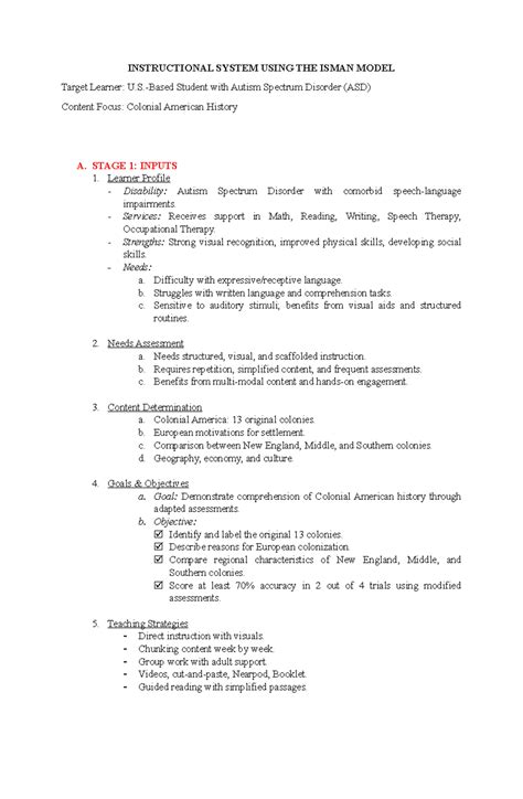 Isman Model Instructional System For Asd Learners Colonial History
