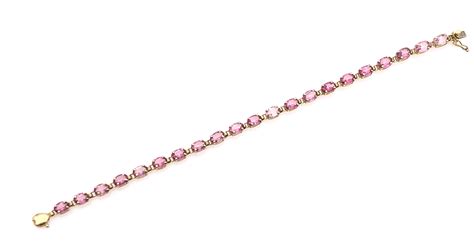 Lot 10k Yellow Gold Oval Cut Pink Topaz Tennis Bracelet