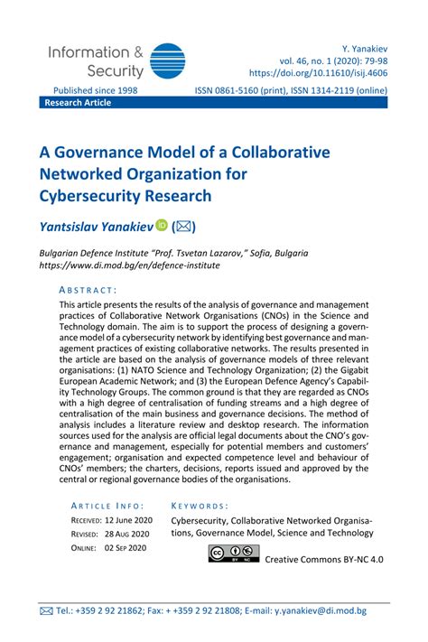 Pdf A Governance Model Of A Collaborative Networked Organization For Cybersecurity Research