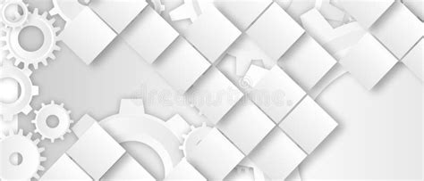 white hexagon structure gears header on white background stock