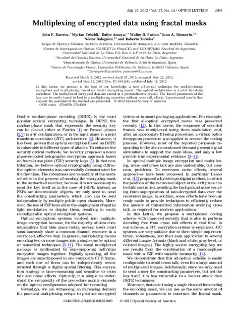 Pdf Multiplexing Of Encrypted Data Using Fractal Masks