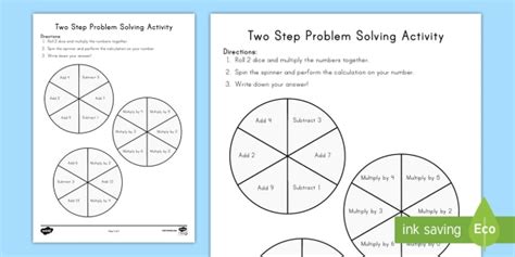Two Step Problem Solving Spinner And Dice Activity
