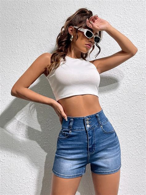Custom High Waist Button Fly Denim Shorts