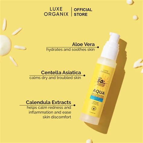 Luxe Organix Aqua Daily Sunscreen Spf50 Pa Uva Uvb Protection 50ml