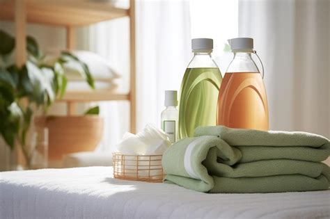 Premium Photo Bottle Of Fabric Conditioner And Clean Towels In The
