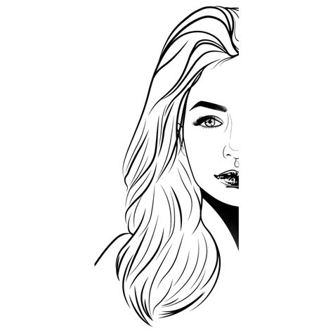 Sketch Of A Young Girl In Half Face Masterbundles