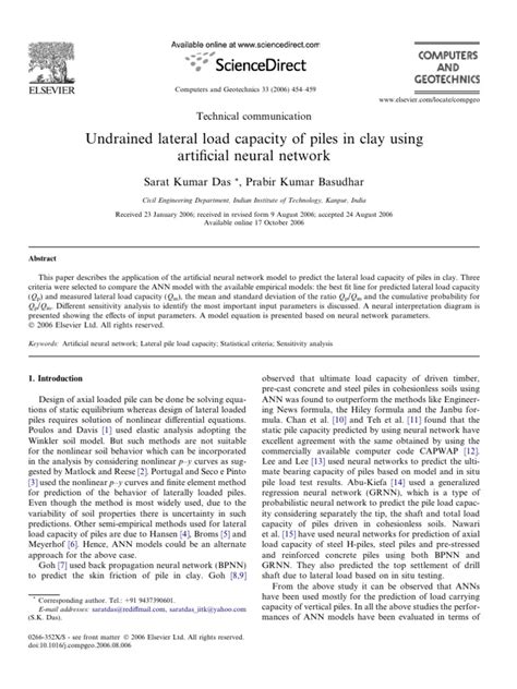 undrained lateral load capacity of piles in clay using artificial