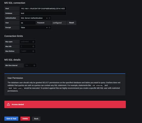 Access Denied Error With Microsoft Sql Server 2014 Mssql Grafana
