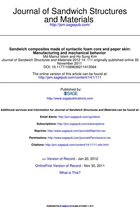 Pdf Sandwich Composites Made Of Syntactic Foam Core And Paper Skin
