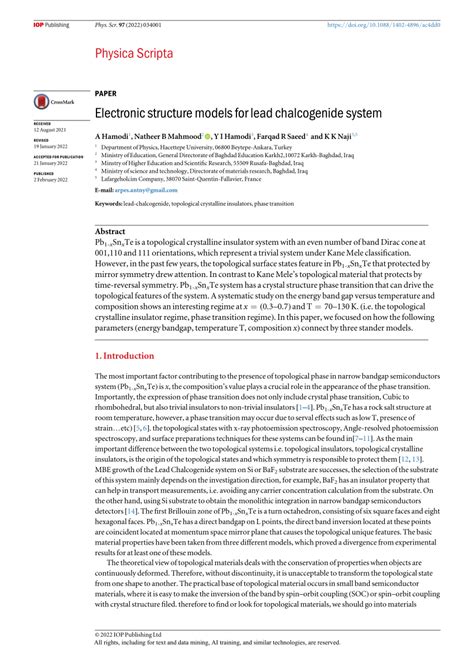 Electronic Structure Models For Lead Chalcogenide System Request Pdf