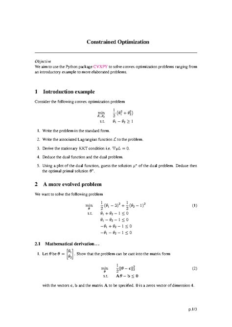 Optimisation Avec Contrainte Constrained Optimization Objective We Aim To Use The Python
