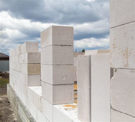 The Process Of Building A House From Foam Concrete Bricks Stock Image