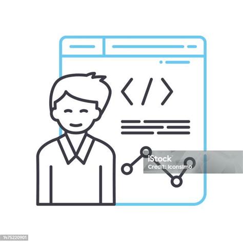 백엔드 개발자 남성 라인 아이콘 개요 기호 벡터 일러스트 레이 션 개념 기호 Php 프로그래밍 언어에 대한 스톡 벡터 아트 및