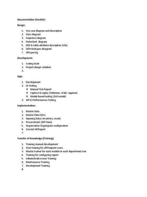 Documentation Checklist Pdf