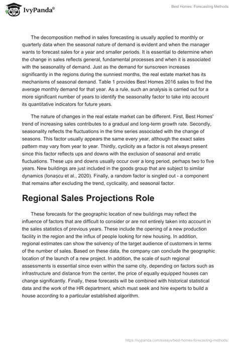 Best Homes Forecasting Methods 1473 Words Essay Example