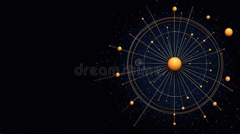 Abstract Representation Of Atomic Structure With Golden Particles Against Dark Background Stock