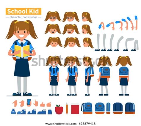 School Girl Character Animation Flat Style Stock Vector Royalty Free