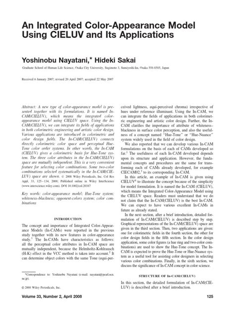 An Integrated Color Appearance Model Using Cieluv And Its Applications Nayatani 2008 Pdf