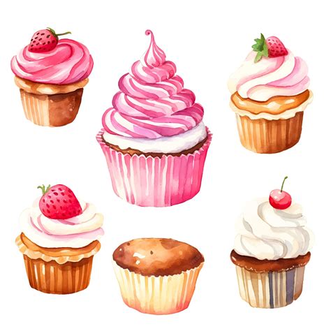 작은 수채화 컵 케이크 클립 아트 프리미엄 벡터