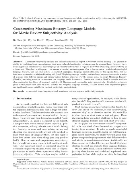 Pdf Constructing Maximum Entropy Language Models For Movie Review