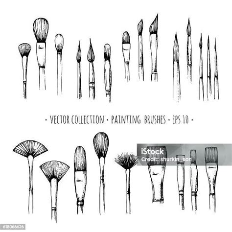 흰색 배경에 격리된 페인팅을 위한 손으로 그린 브러시 세트 붓에 대한 스톡 벡터 아트 및 기타 이미지 붓 드로잉 그리기 Istock