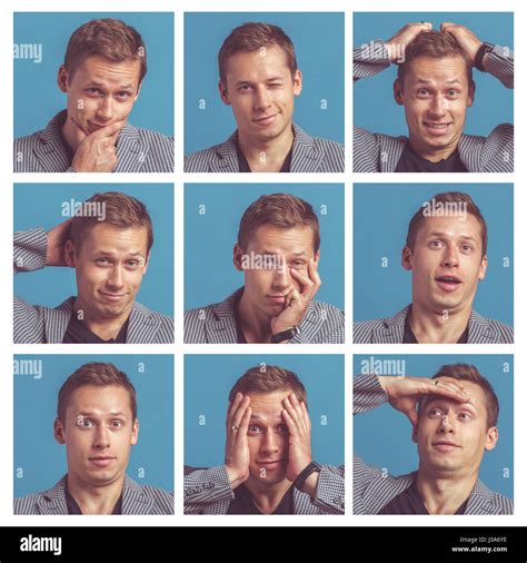 Portraits Of Young Handsome Man With Different Face Expression Stock